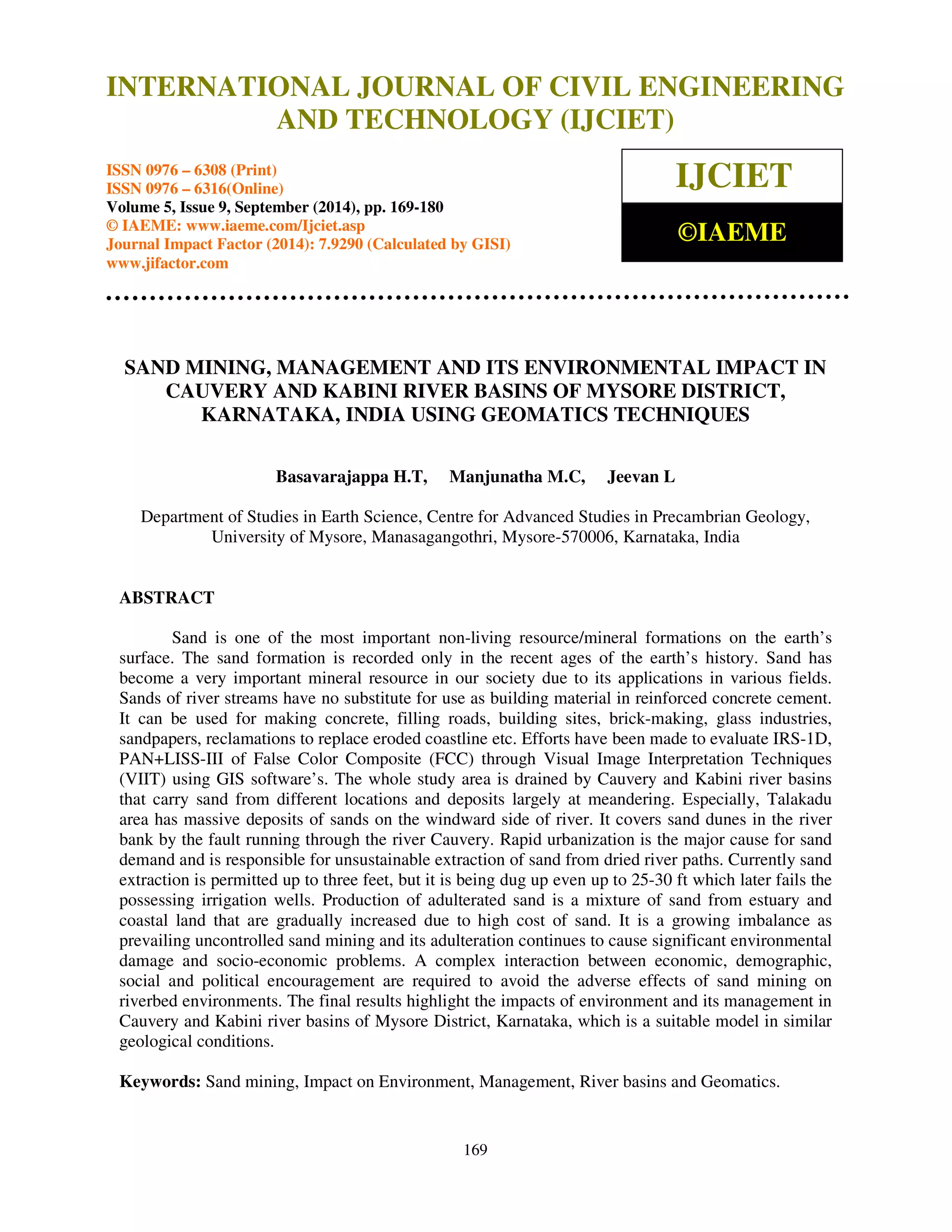 Sand mining management and its environmental impact in cauvery and ...
