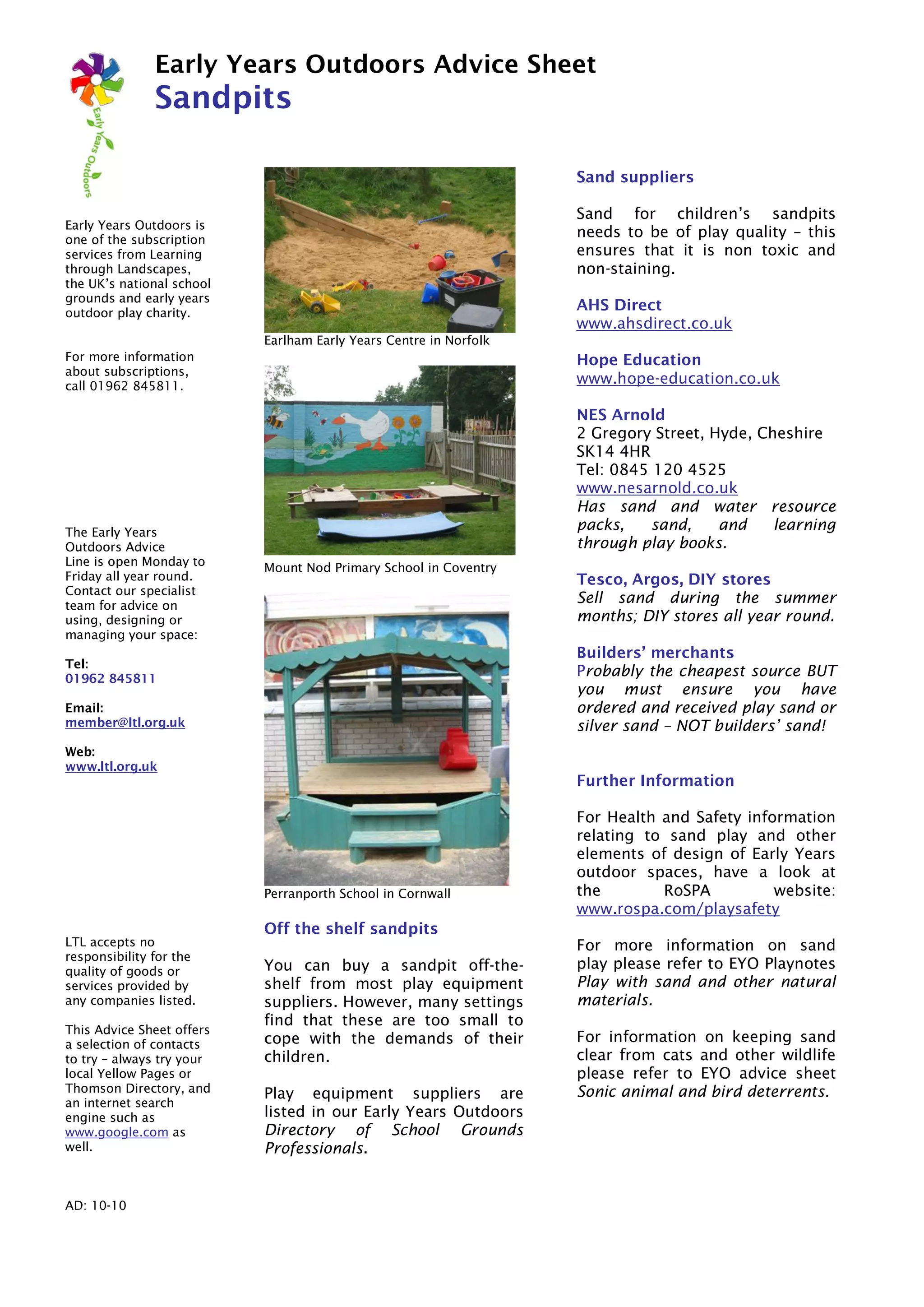 Sandpits: Early Years Outdoors Learning | PDF