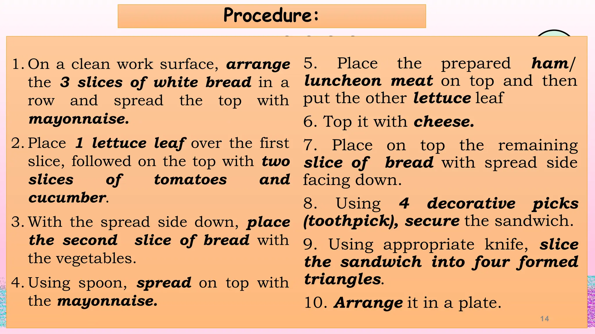 PREPARE SANDWICH FOR PRESENTATION AND PLATING | PPTX