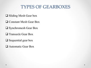 SELECTION OF GEAR BOX FOR VARIOUS MECHANICAL SYSTEM | PPTX
