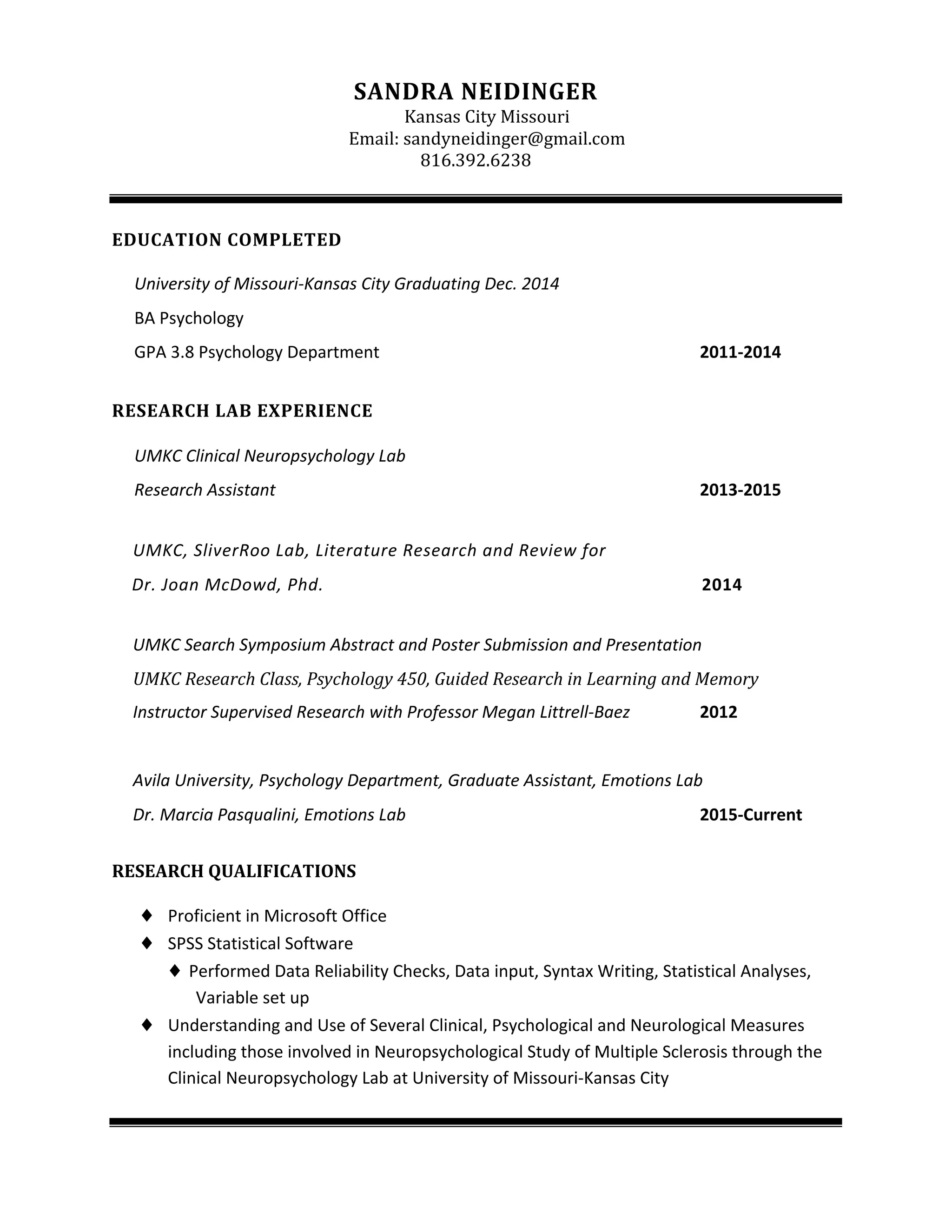 Sandy neidinger cv2016 | PDF