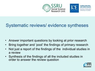 Systematic Reviews as a Source of Useful Evidence: The Experience of ...