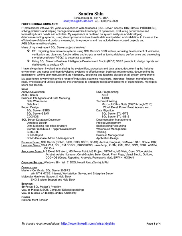 Sandy Shin SQL-CV | DOC | Databases | Computer Software and Applications