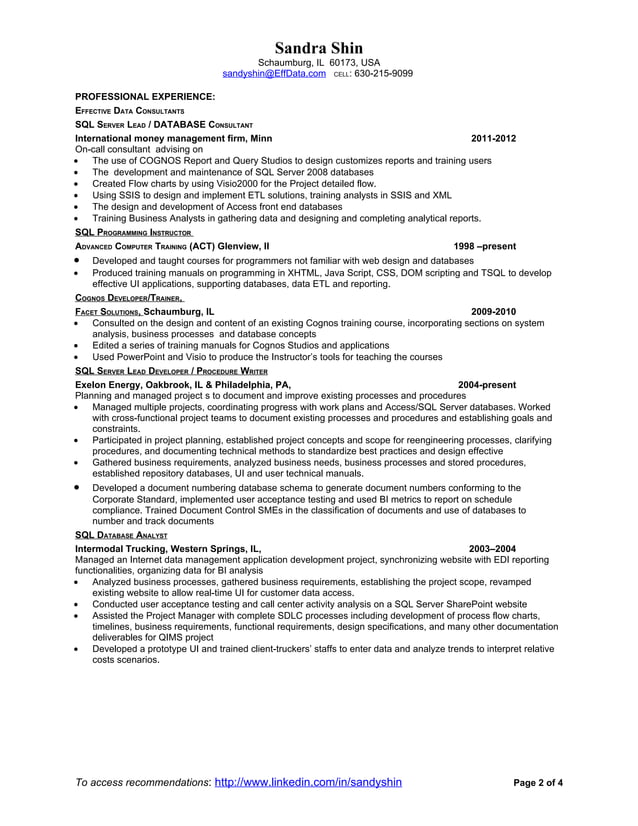 Sandy Shin SQL-CV | DOC | Databases | Computer Software and Applications