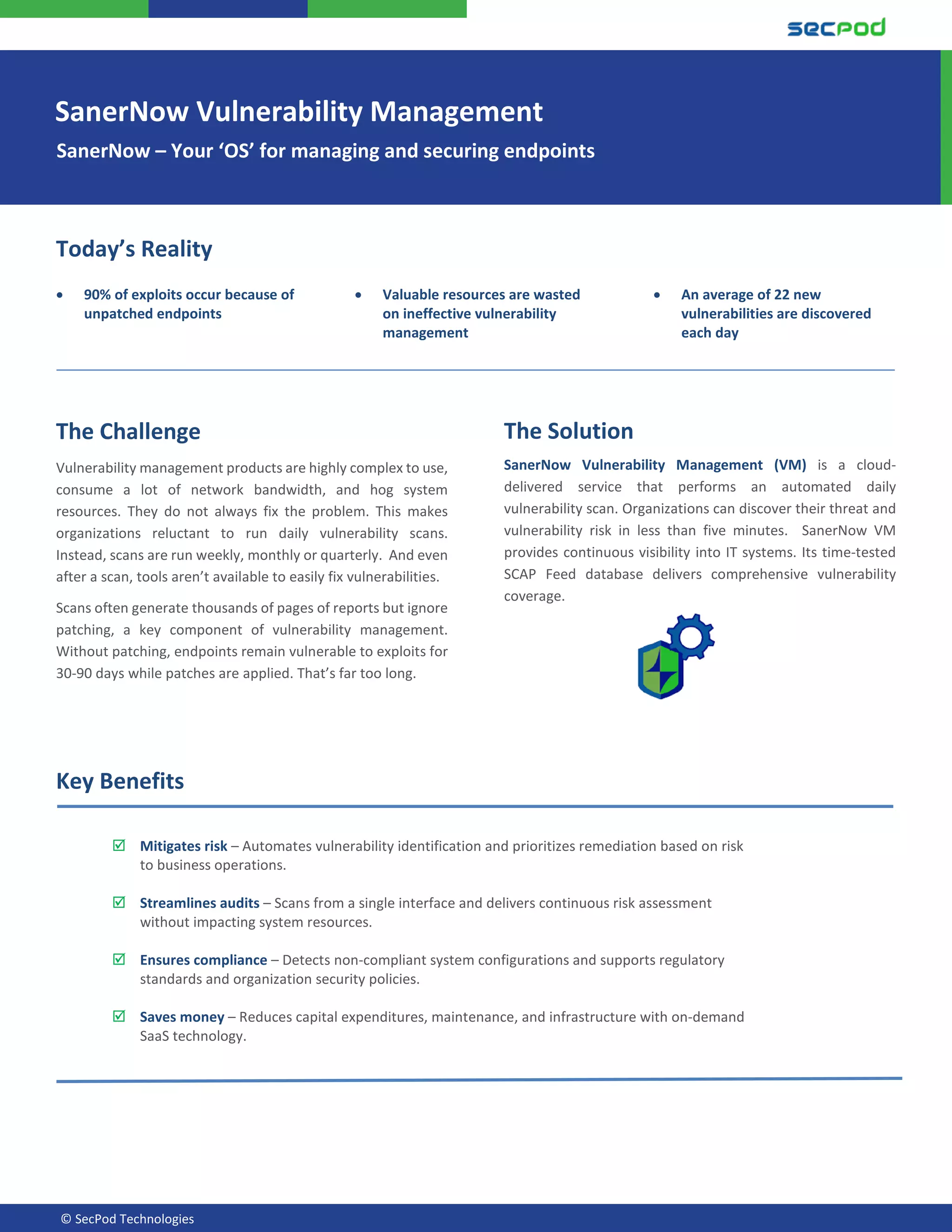 SanerNow Vulnerability Management | PDF