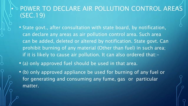 Prevention and control of Air pollution Act, 1981pptx | PPTX | Indoor ...