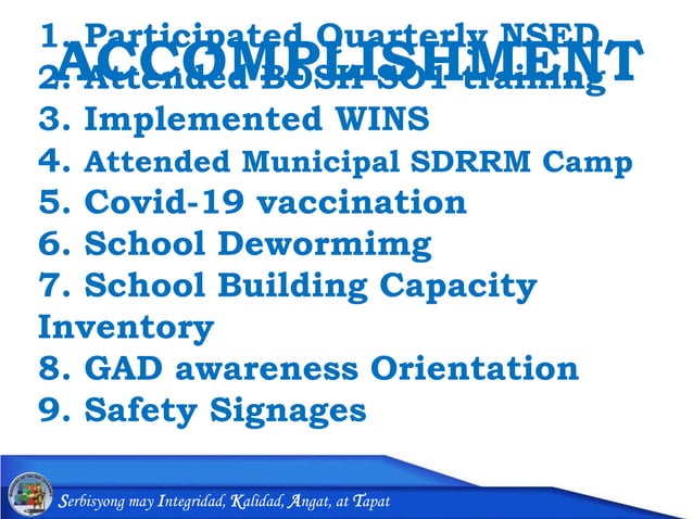 Accomplishments reports of activities undergone | PPT