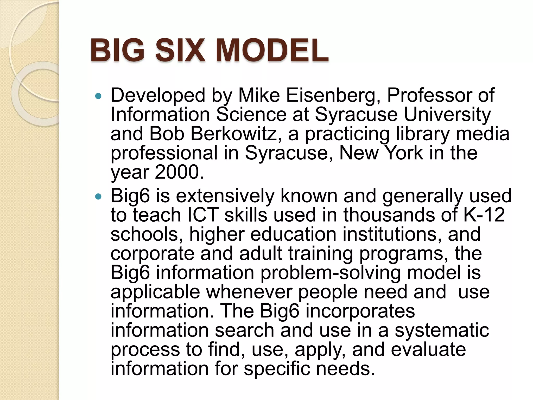 BIG 6 Information Literacy Model | PPTX