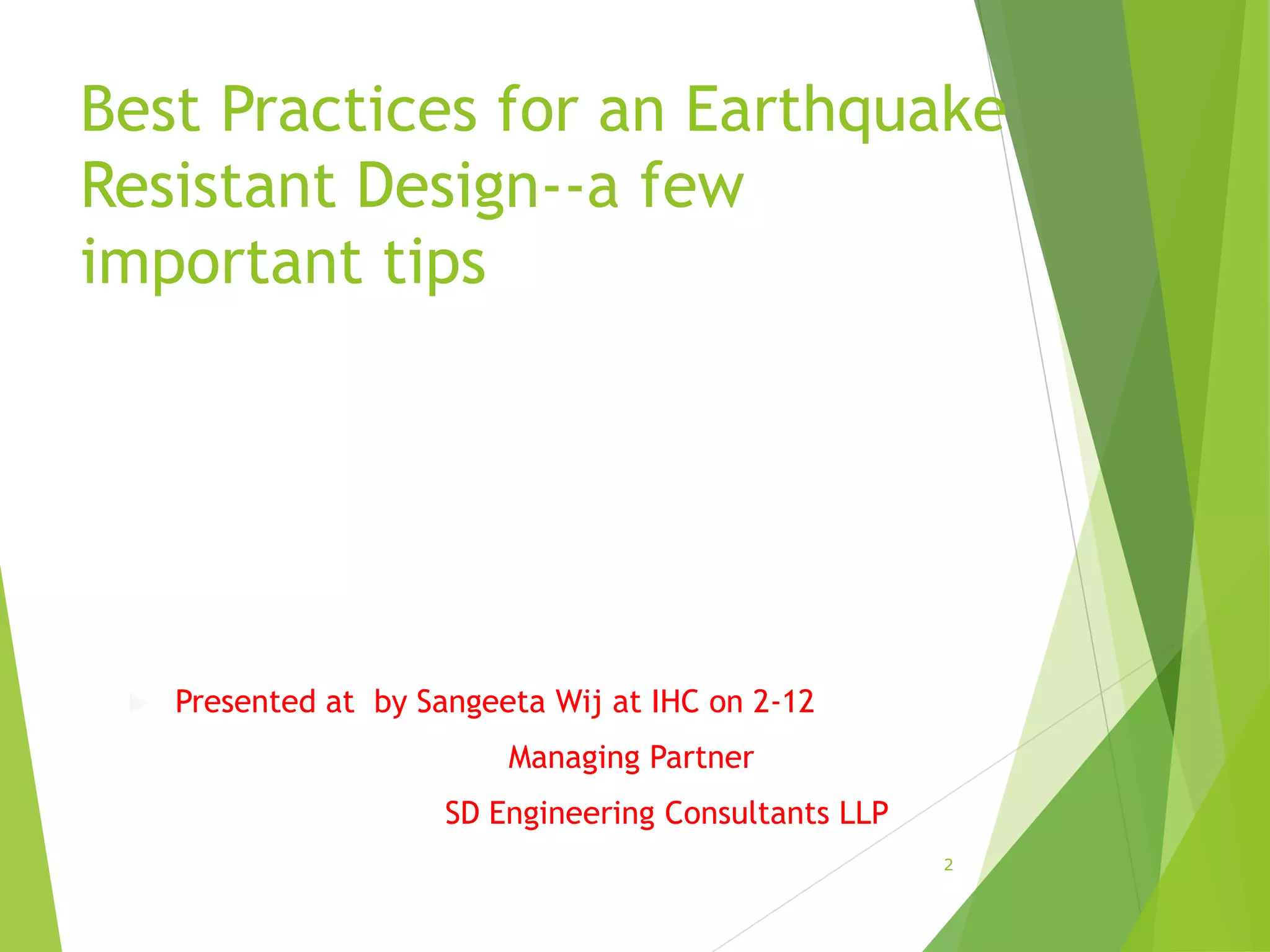 Best Practices of Earthquake Resistant Design of Structures by Mrs ...