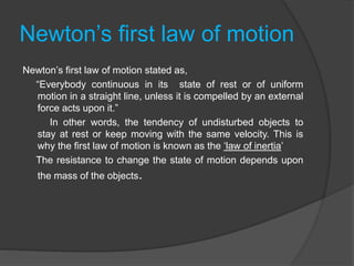 Newton's first law of motion | PPTX
