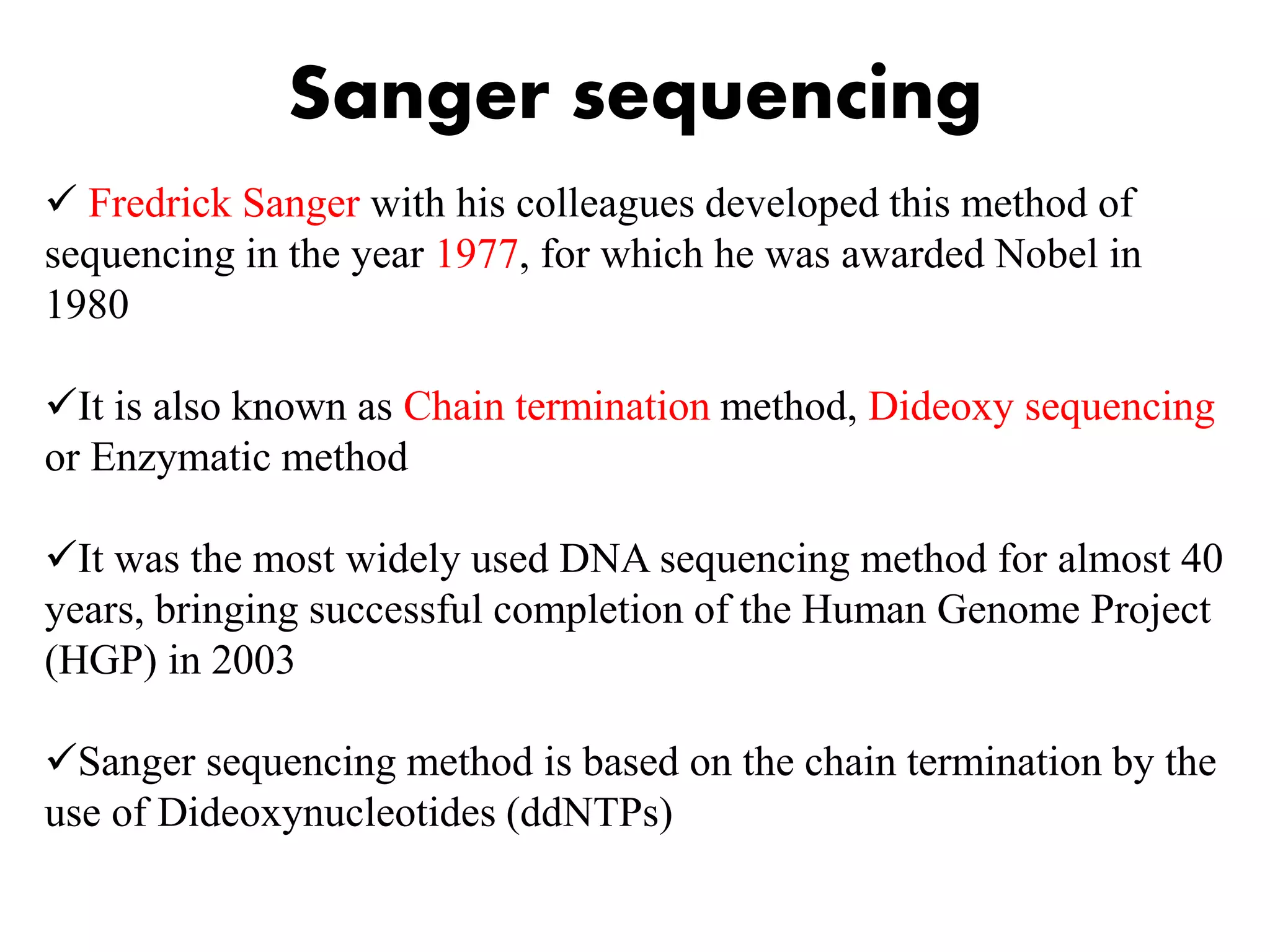 Sanger sequencing (DNA sequencing by ENZYMATIC METHOD) | PPTX