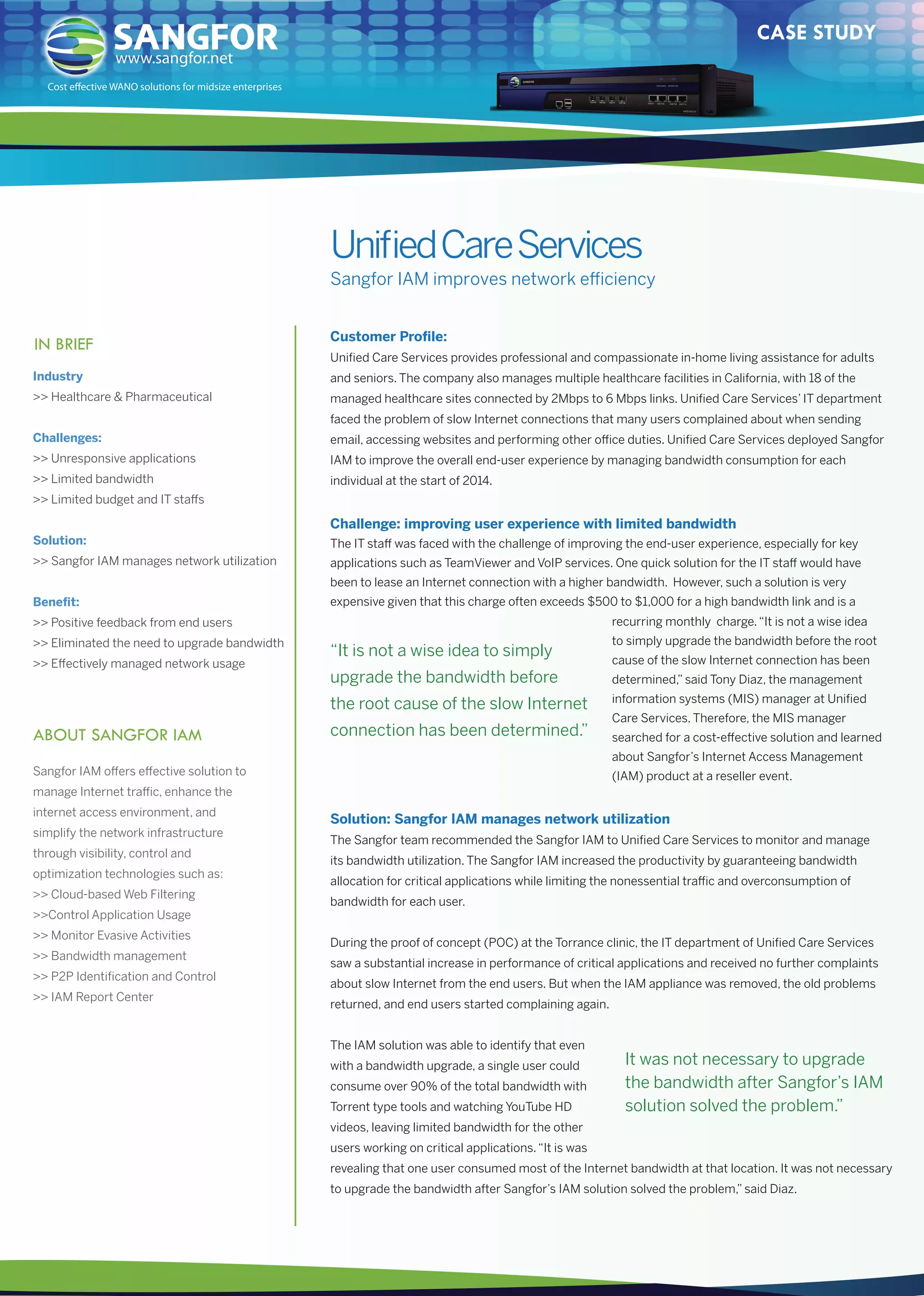 Sangfor internet access management unified care services case study | PDF