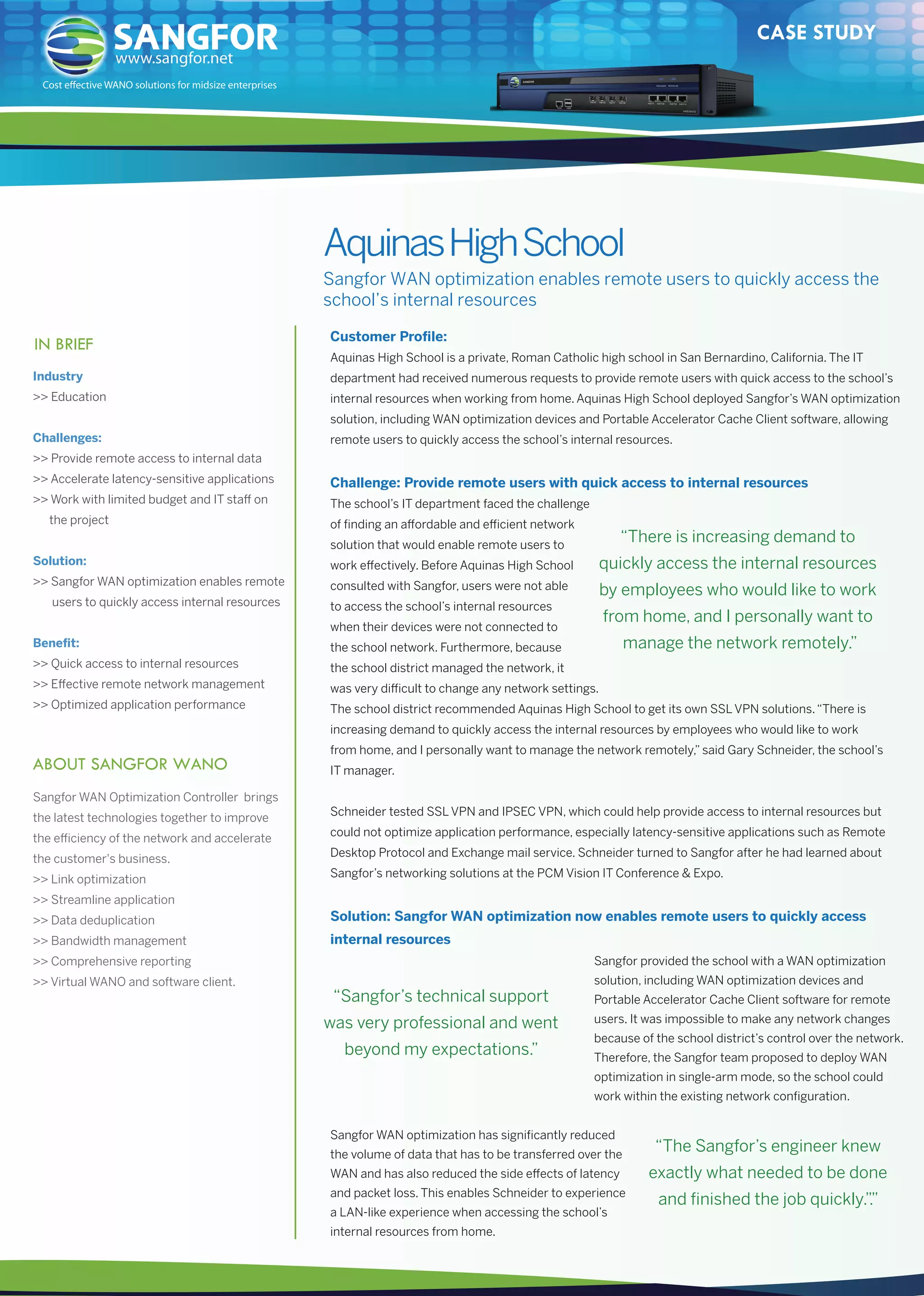 Sangfor wan optimization aquinas high school case study | PDF