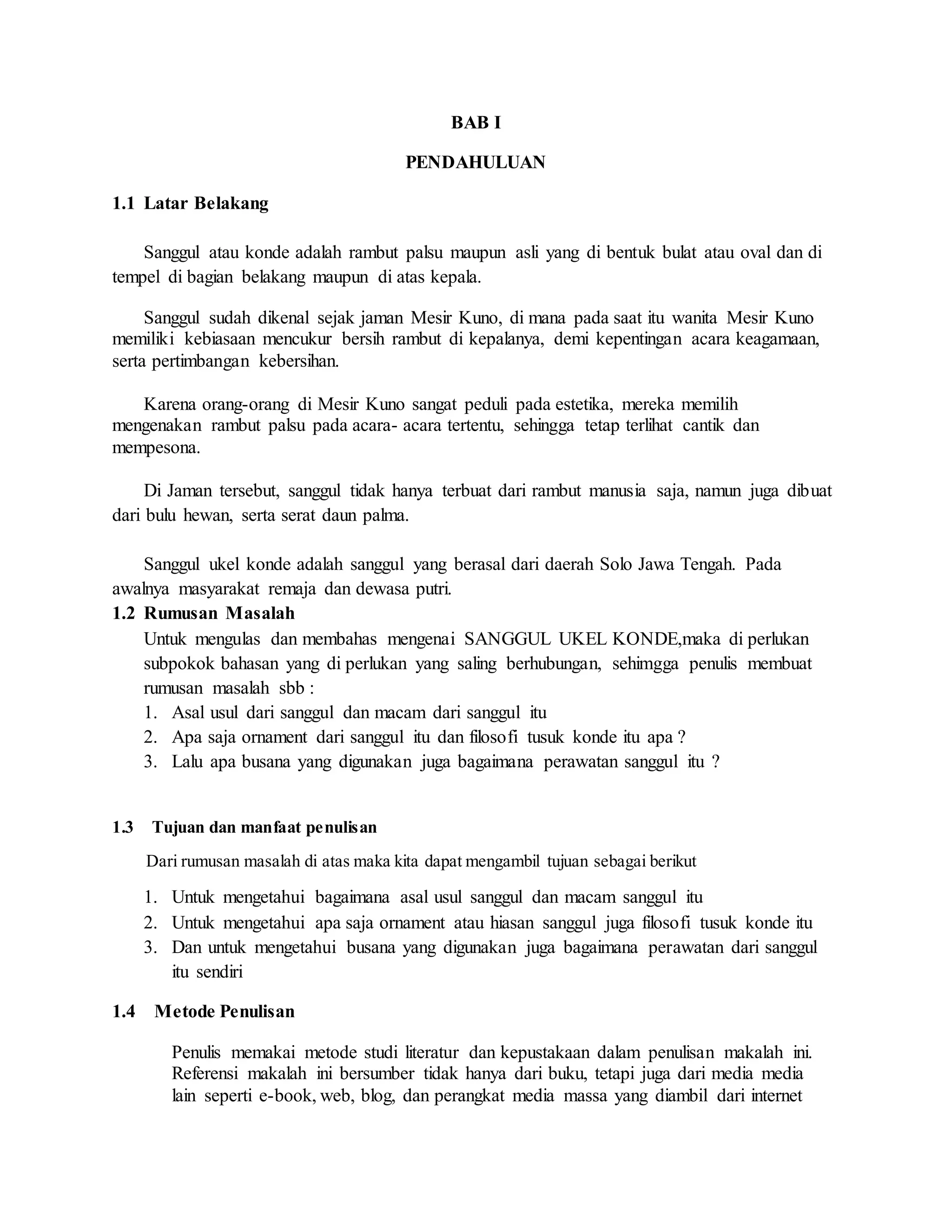 Sanggul ukel konde dari Solo Jawa Tengah | DOCX