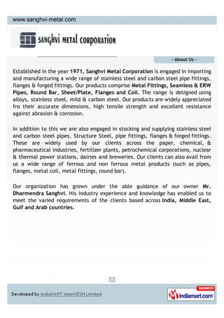Sanghvi Metal Corporation,Mumbai, Stainless Steel & Carbon Steel pipe fittings | PDF