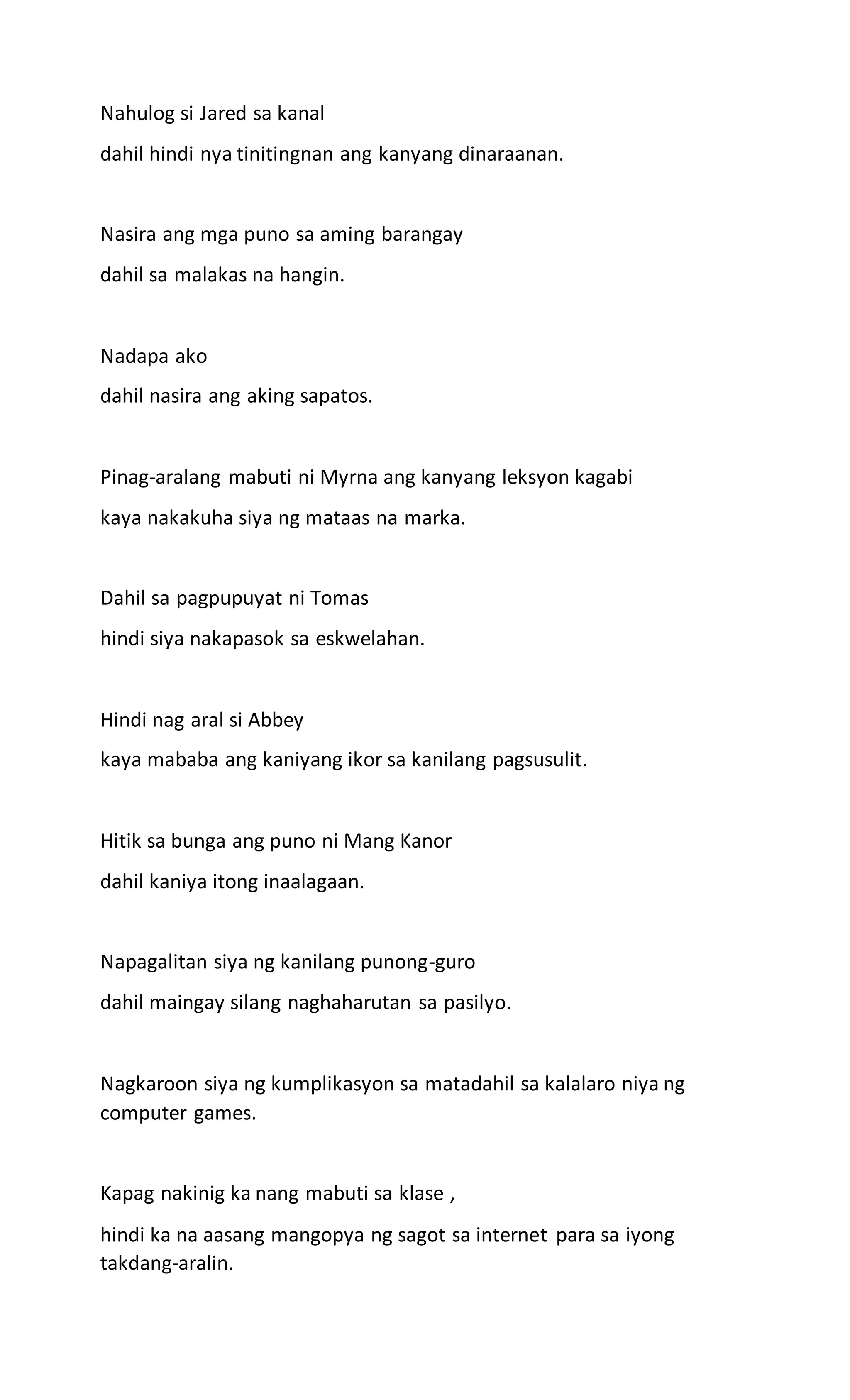 Sanhi at bunga | DOCX