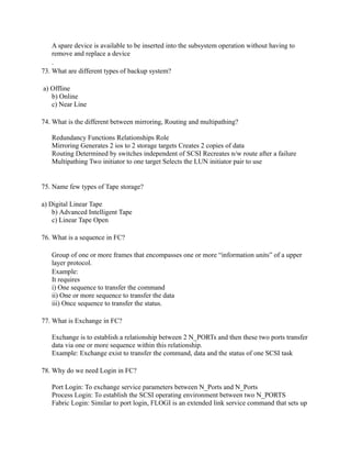 Storage Area Network interview Questions | DOC | Data Storage and ...