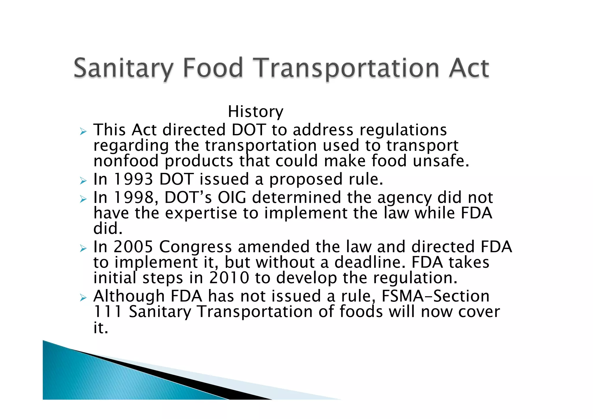 USA Sanitary Food Transportation Act | PPT