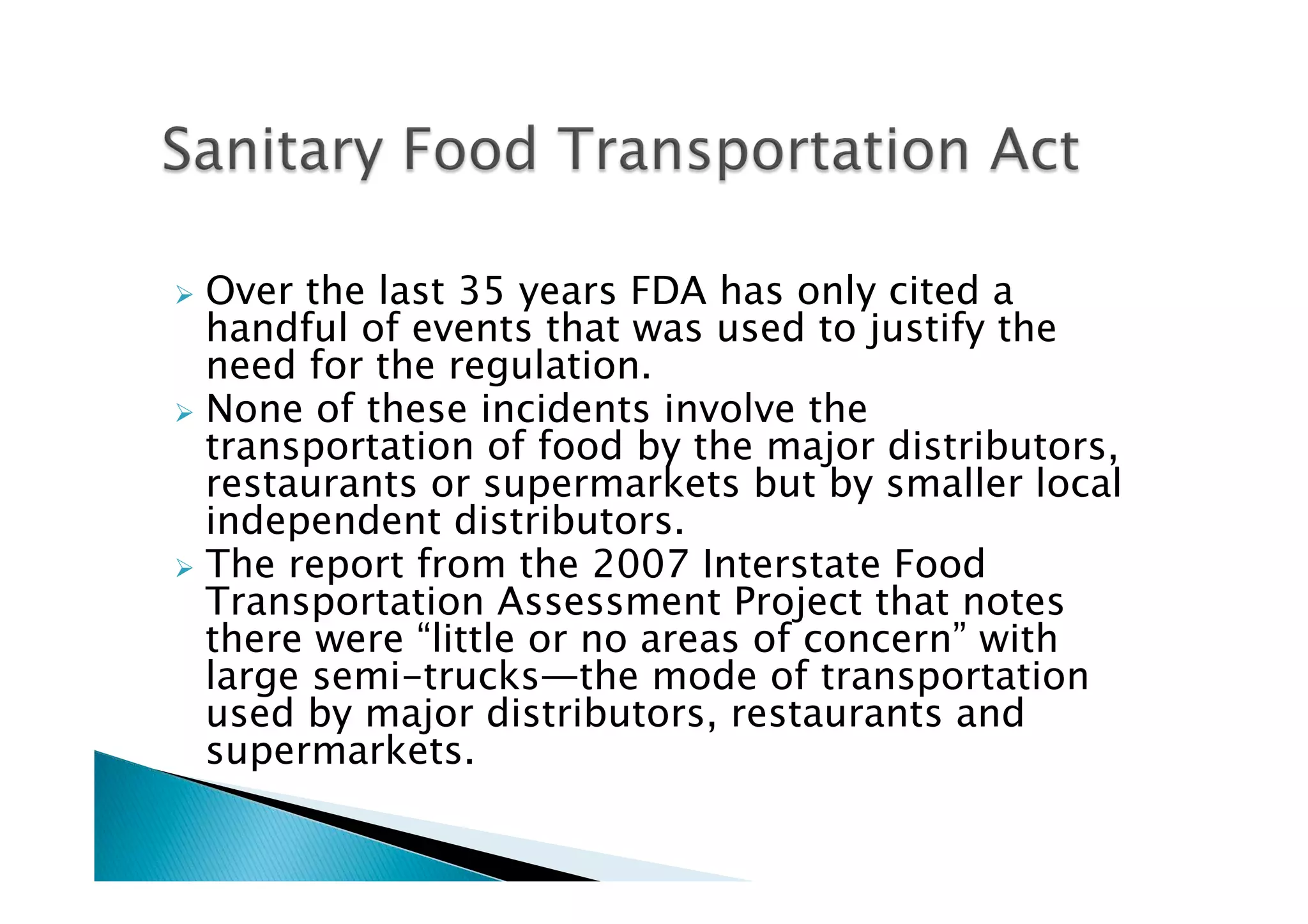 USA Sanitary Food Transportation Act | PPT
