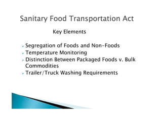 USA Sanitary Food Transportation Act | PDF