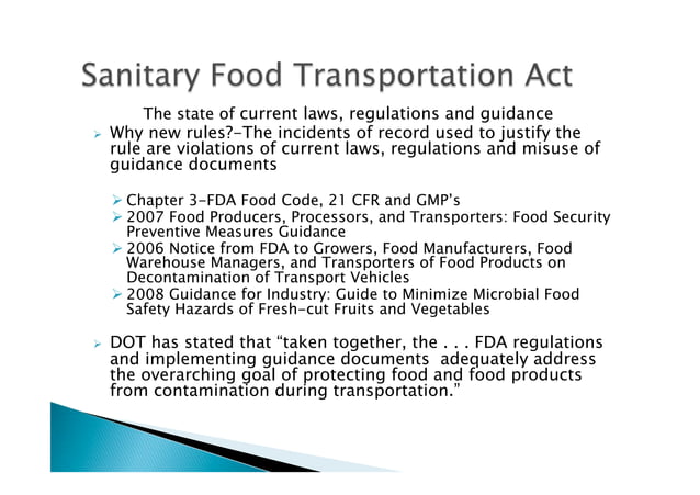 USA Sanitary Food Transportation Act | PPT