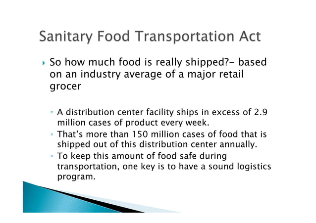 USA Sanitary Food Transportation Act | PPT