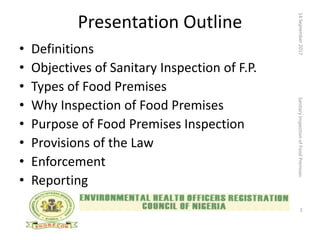 Sanitary inspection of food premises | PPTX