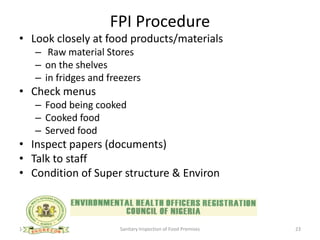 Sanitary inspection of food premises | PPTX