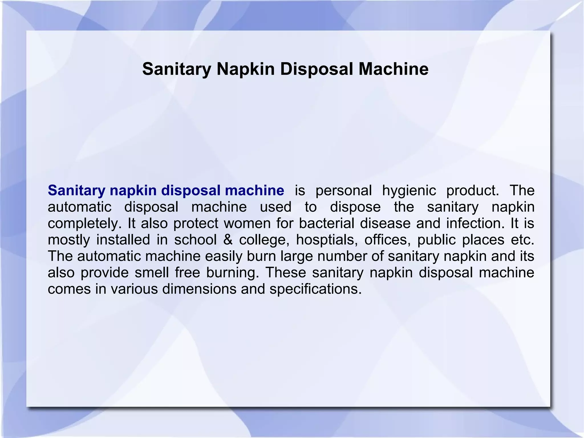 All About Sanitary Napkin Disposal Machine | ODP