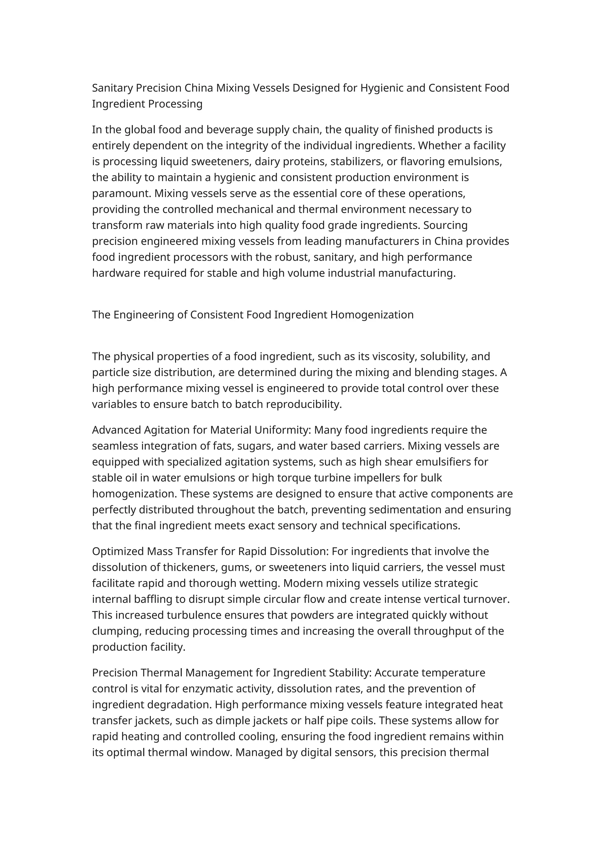 Sanitary Precision China Mixing Vessels Designed for Hygienic and ...