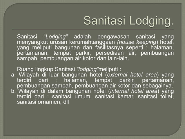 SANITASI TEMPAT TEMPAT UMUM - SANITASI HOTEL | PPTX
