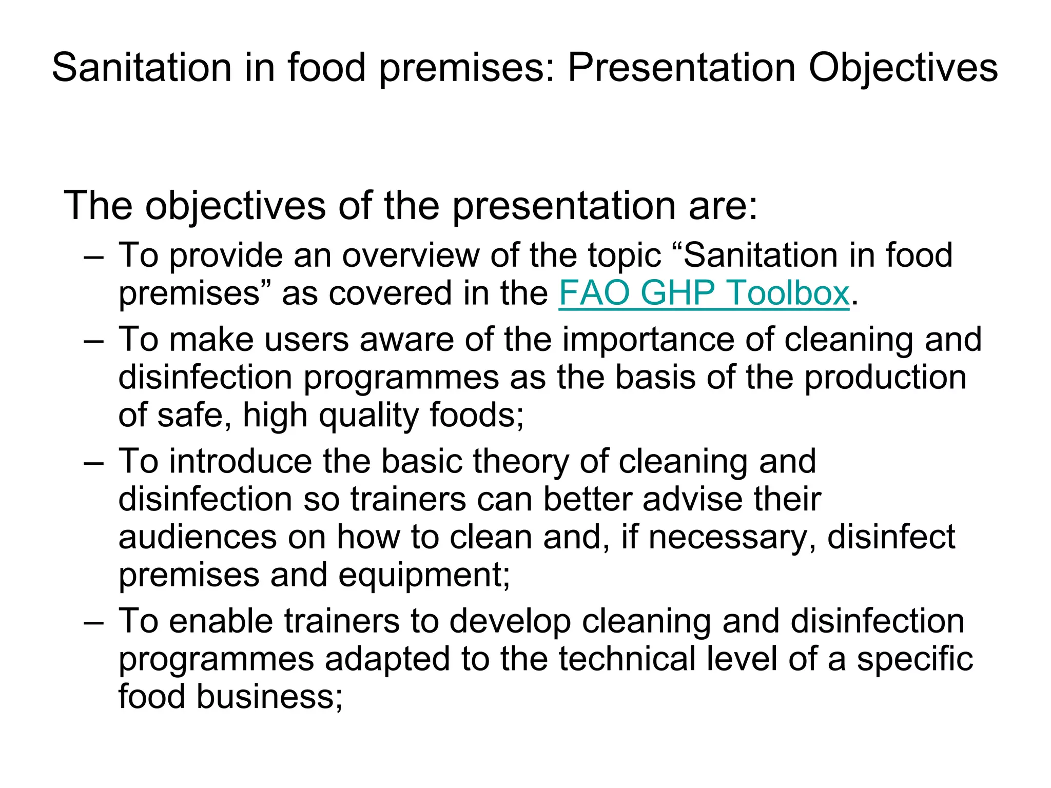Sanitation in food premises | PDF