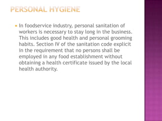 Sanitation, safety and personal hygiene | PPTX