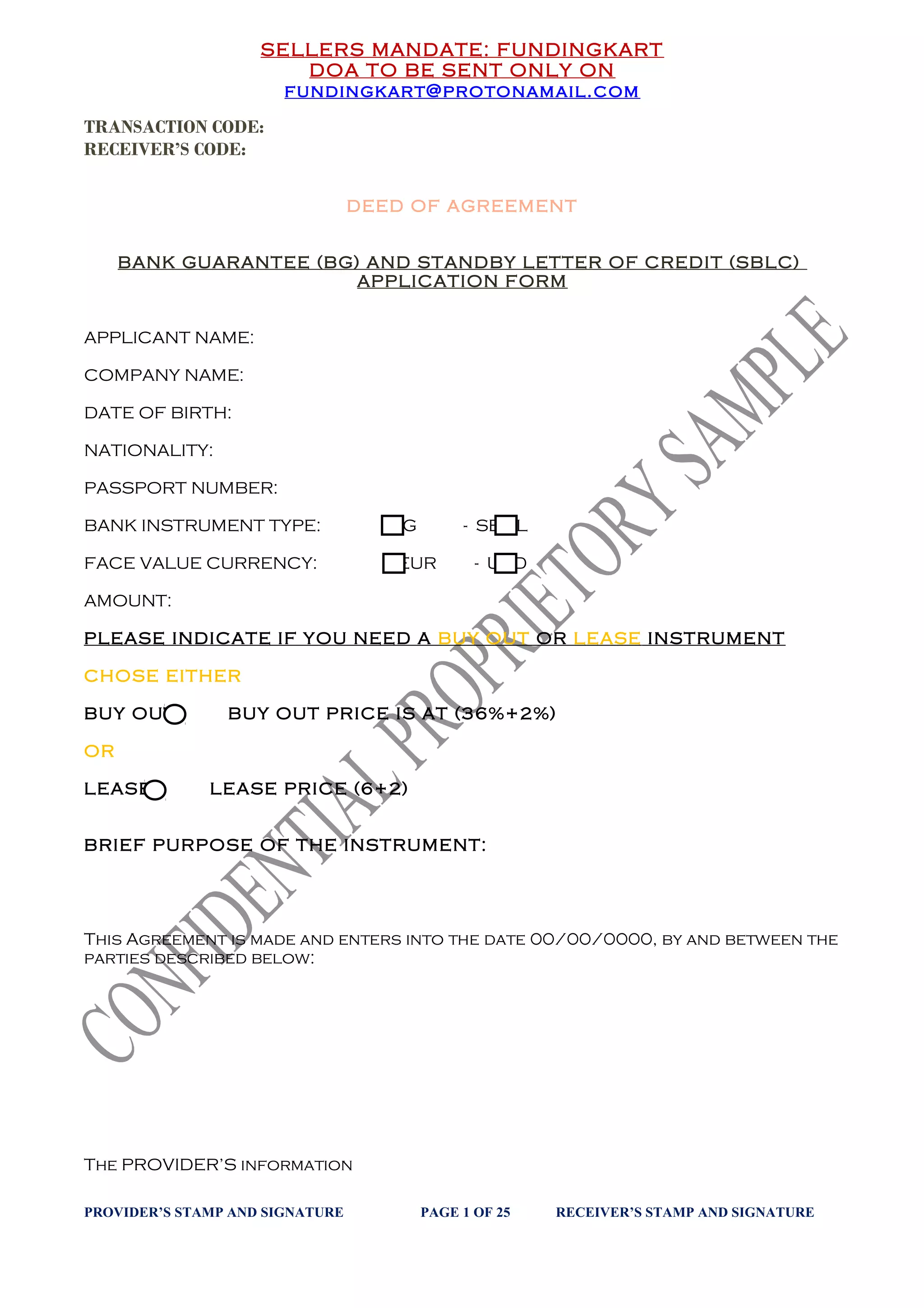 Fundingkart's Mandated BG SBLC DOA V1 | DOC