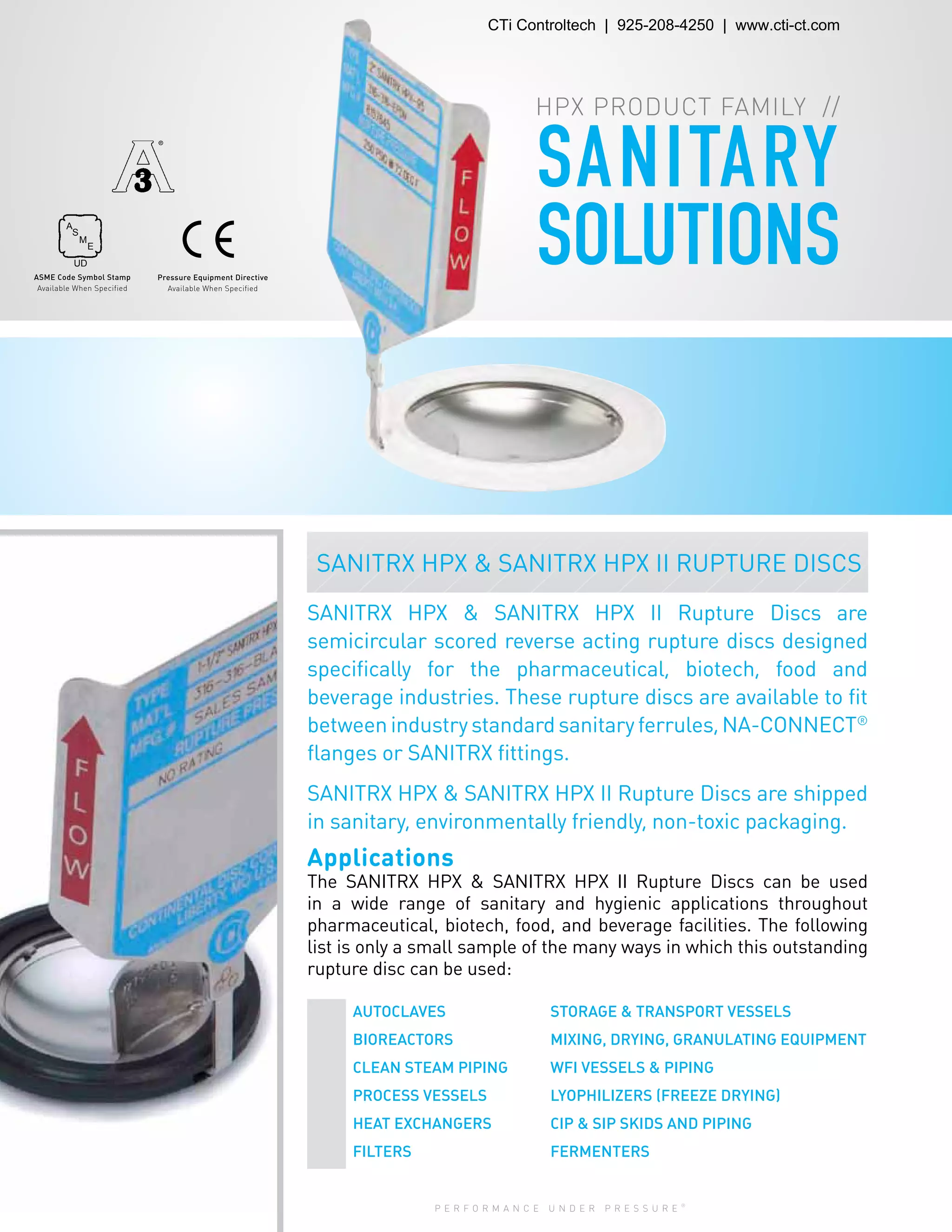 Sanitrx HPX & Sanitrx HPX II Rupture Discs | PDF
