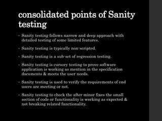 Sanity testing and smoke testing | PPTX