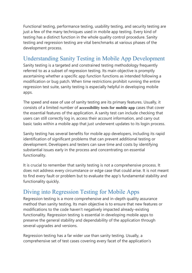 Sanity Testing Vs Regression Testing Key Differences In Mobile App Testingpdf