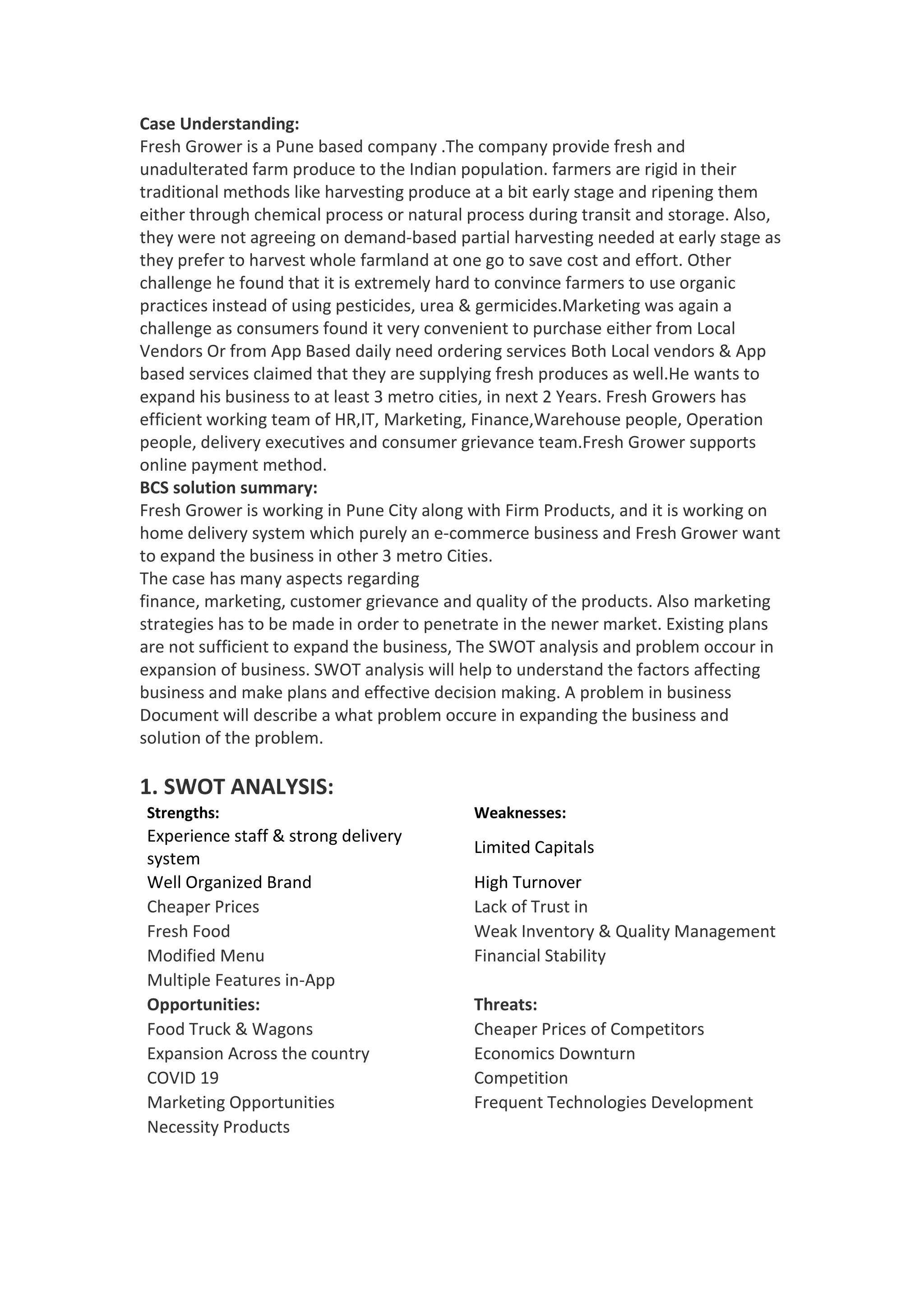 FRESH GROWERS- Business expansion, Marketing & Promotion Model ,SWOT ...