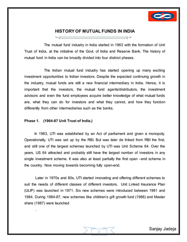 mutual fund project | DOCX