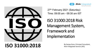 ISO 31000:2018 Risk Management System, Framework and Implementation | PDF