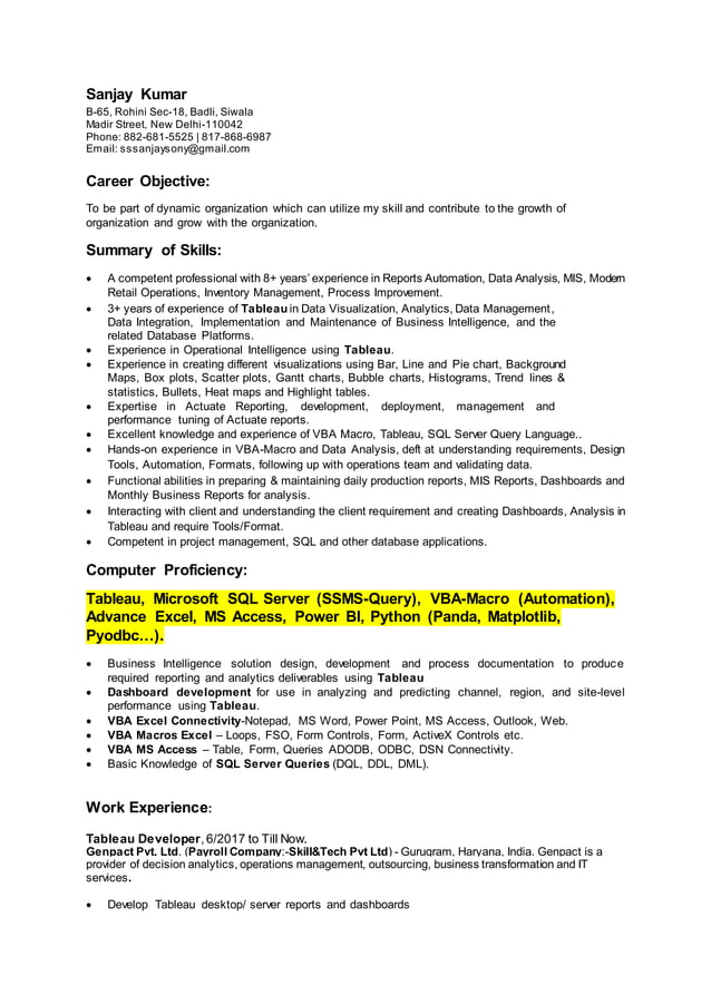 Sanjay kumar tableau sql vba_excel | PDF