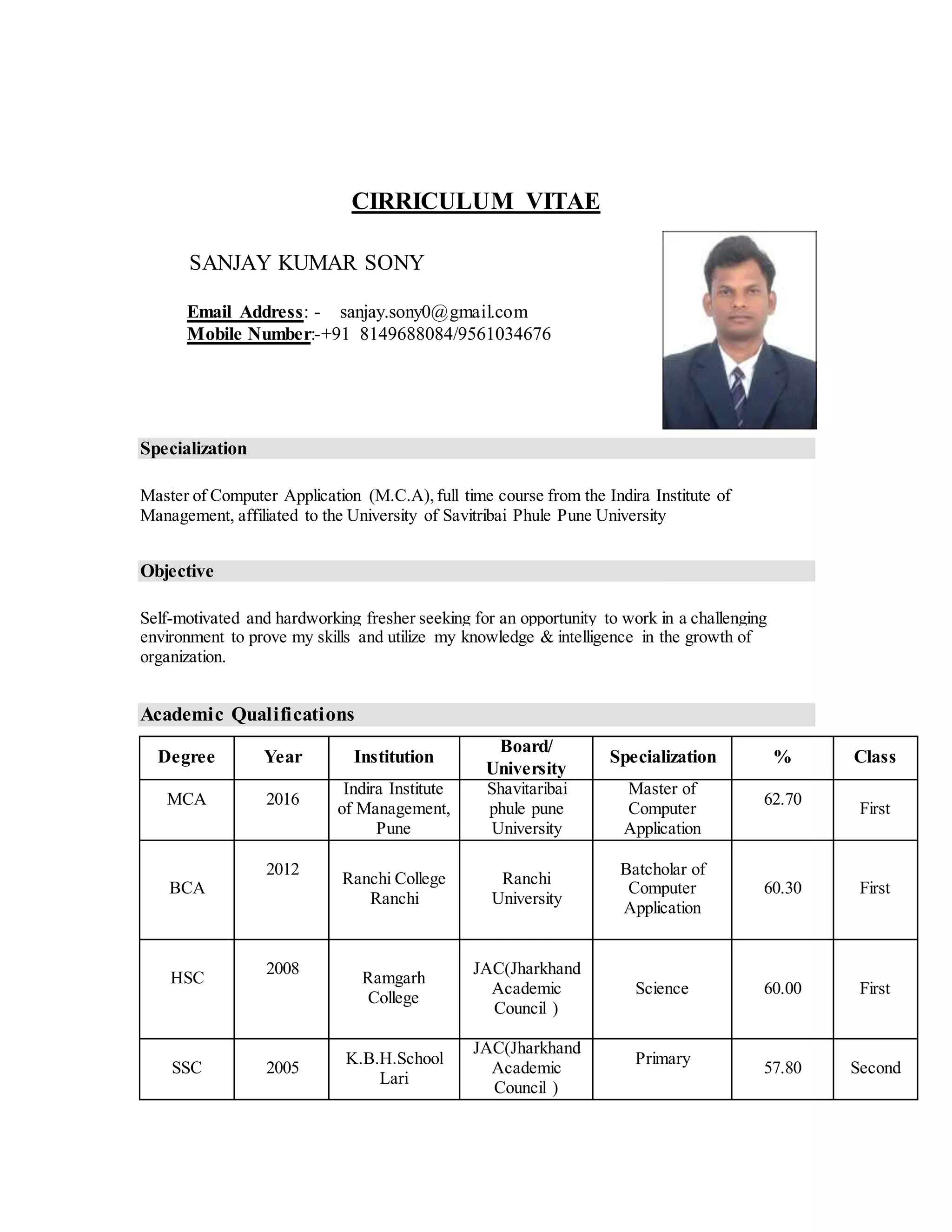 Sanjay Kumar Sony CV for IT Jobs | PDF