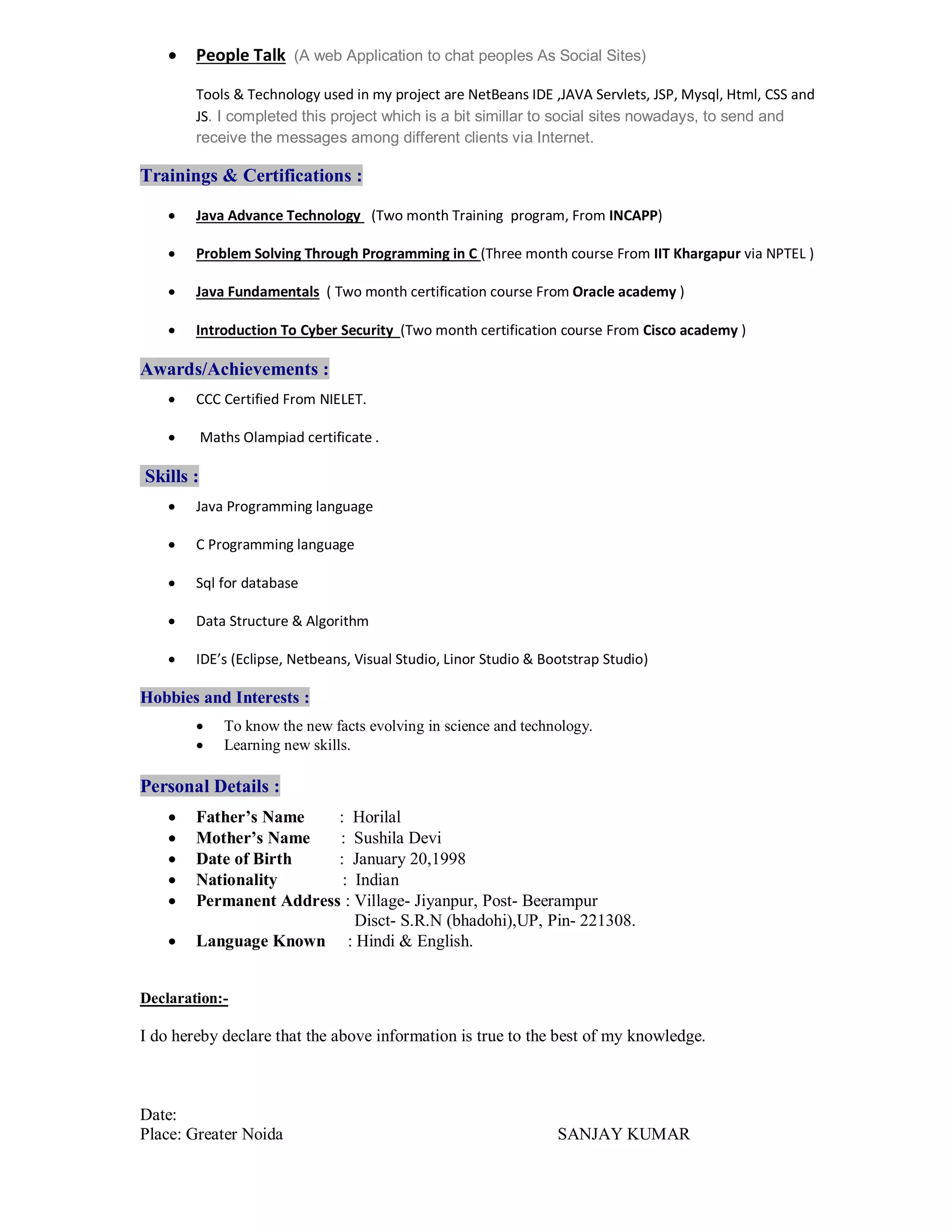 Sanjay's Resume | PDF