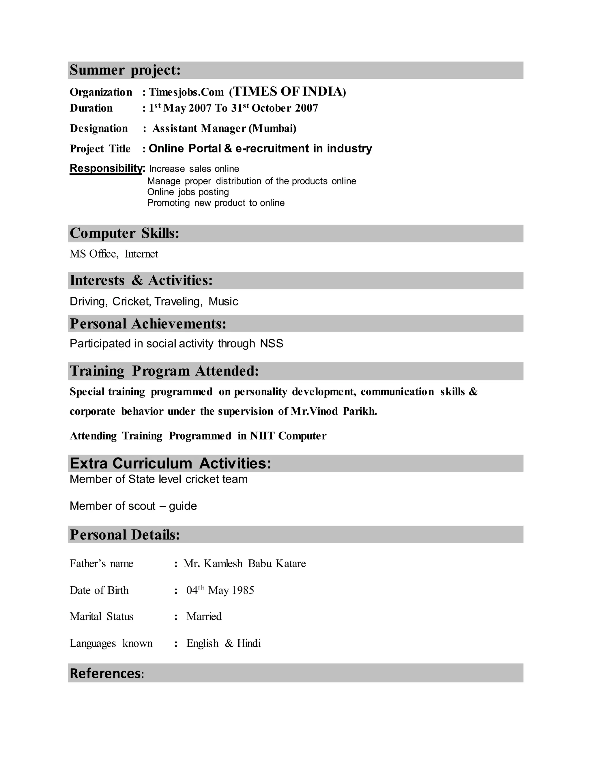 Sanjeev Katare Resume | DOCX
