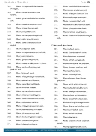 karuna yoga vidya peetham - Sankalpa Resolve List | PDF