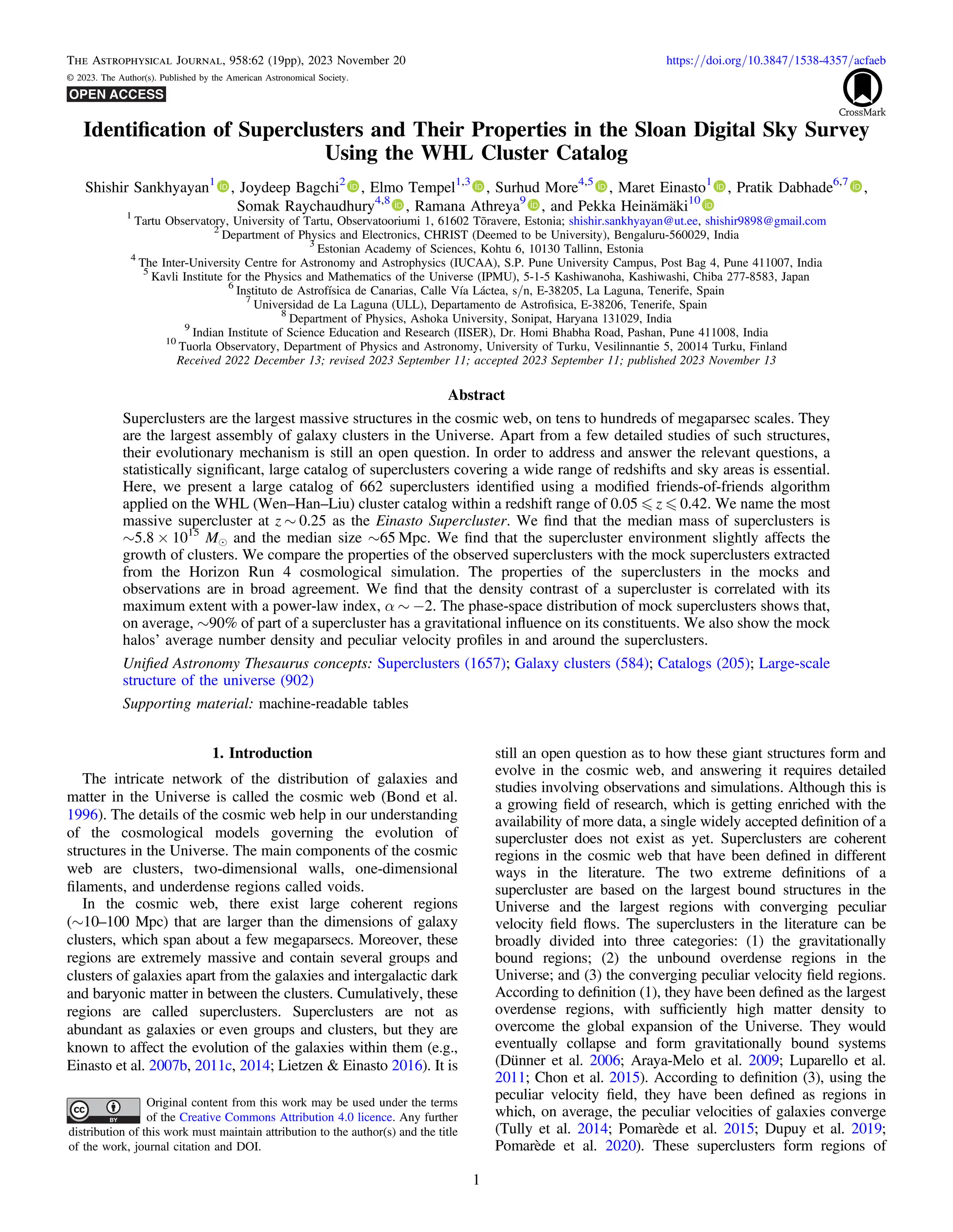 Identification of Superclusters and Their Properties in the Sloan ...