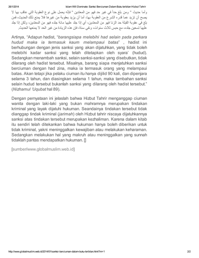 Sanksi berciuman dalam buku terbitan hizbut tahrir | PDF