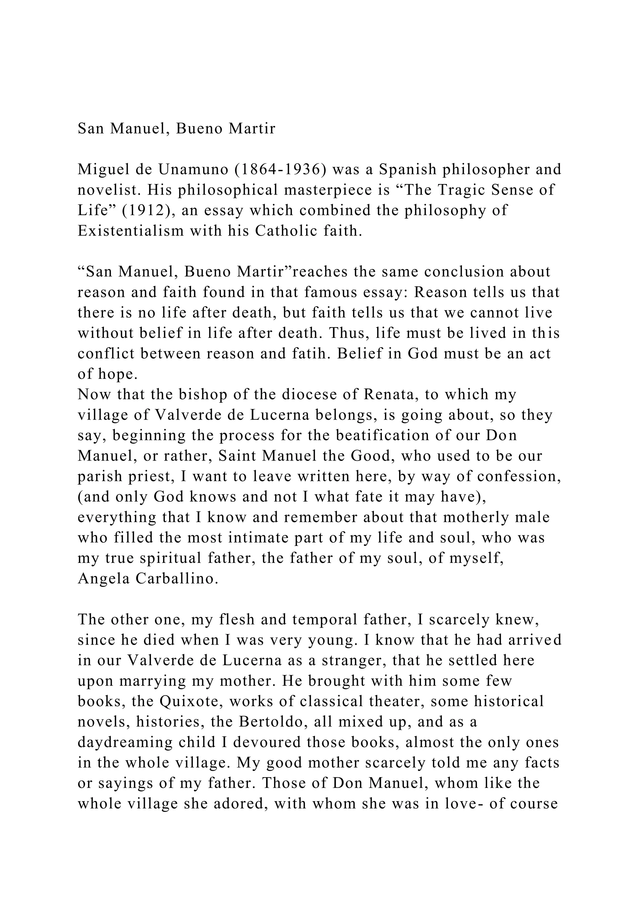 San Manuel, Bueno MartirMiguel de Unamuno (1864-1936) was a Sp.docx