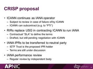 IANA Transition: What does it all mean? @ SAMNOG 27 | PPT