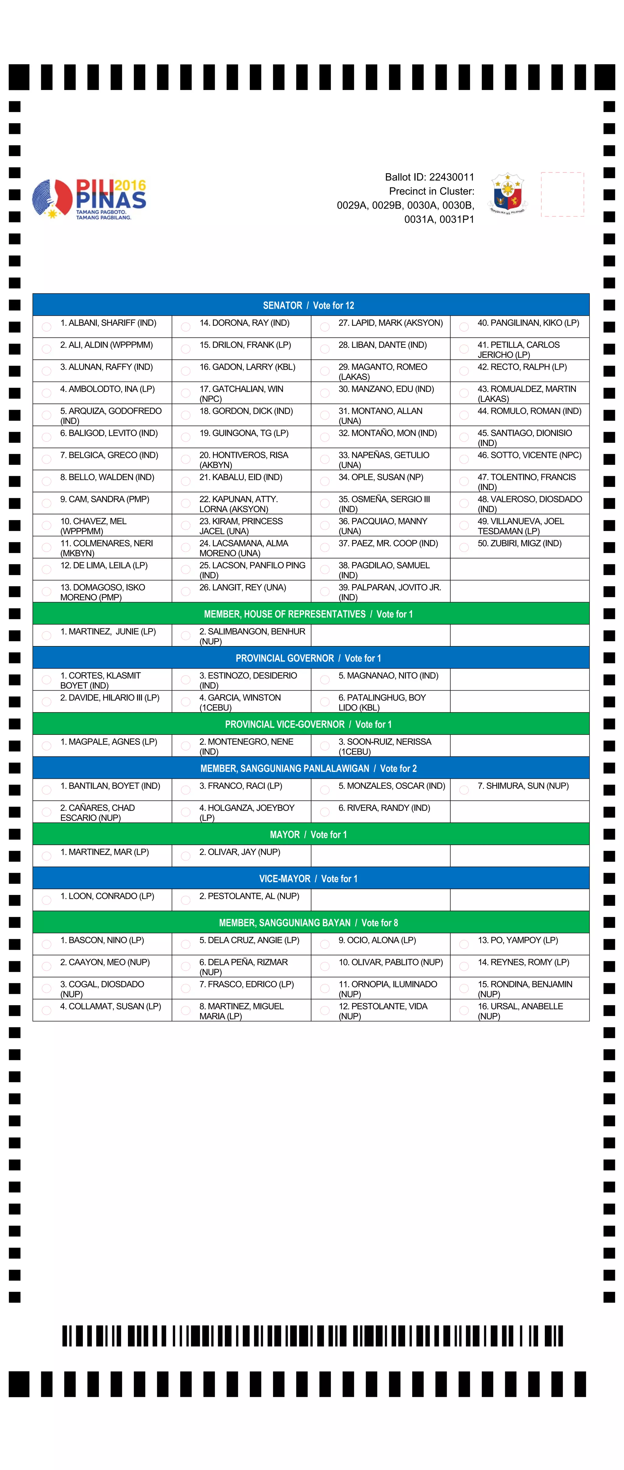 San Remigio Partial Ballot Face Template 2016 | PDF